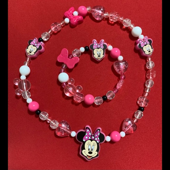 Disney Accessories Disney Minnie Mouse Necklace Bracelet Girls Set
